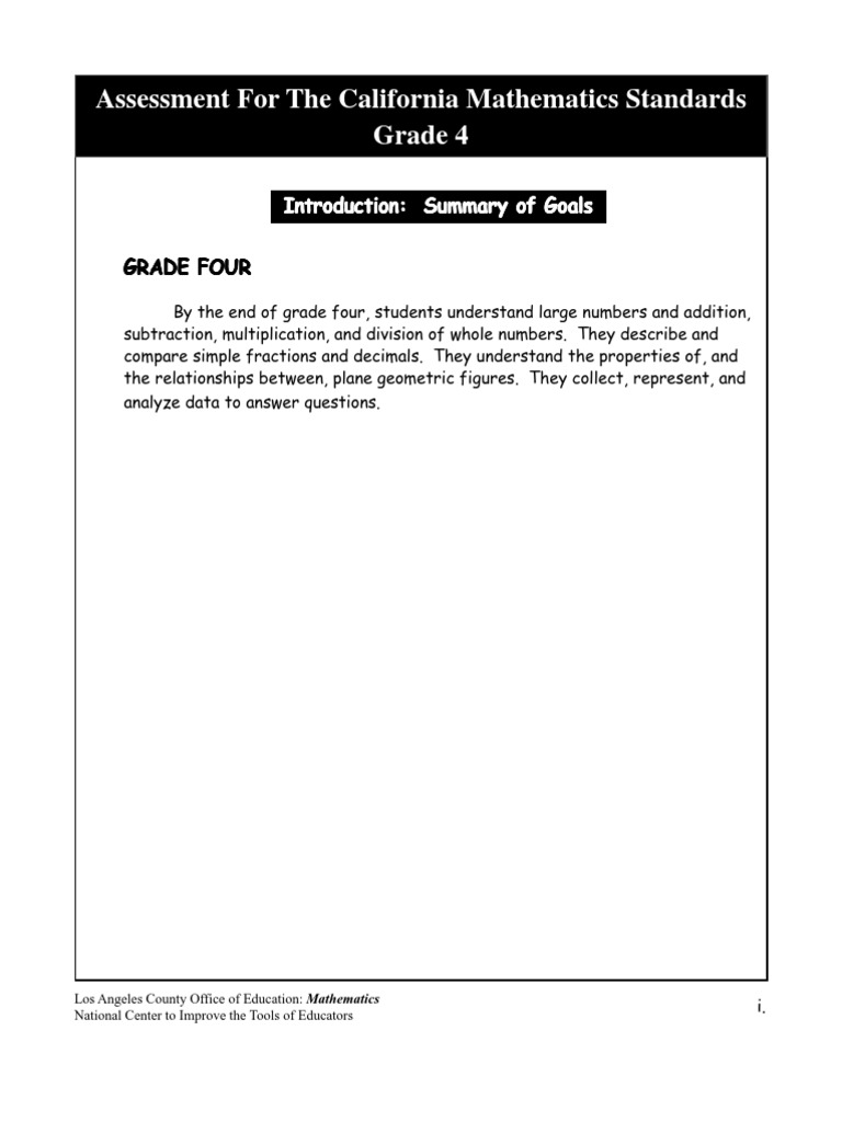 Assessment For The California Mathematics Standards Grade 4: Grade Four ...