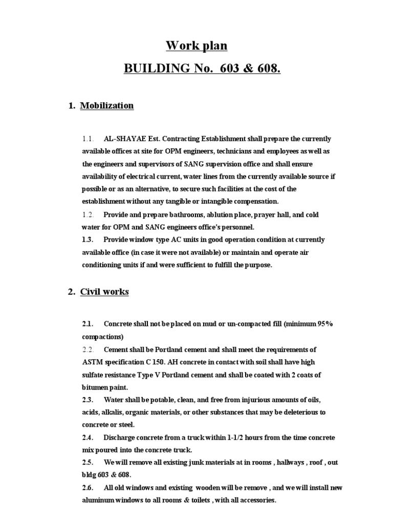 Work Plan BUILDING No. 603 & 608.: 1. Mobilization | PDF | Paint | Concrete