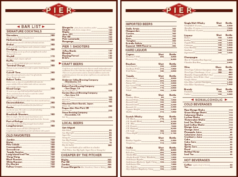The Pier Drinks Menu | PDF | Ale | Drink