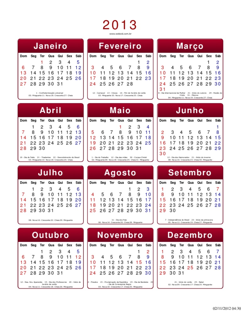 Calendario 2013 para Imprimir PDF | PDF
