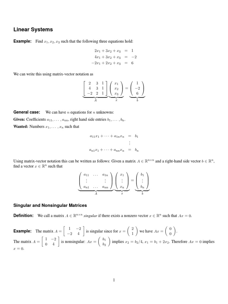Linear Systems PDF | PDF | System Of Linear Equations | Linear Algebra