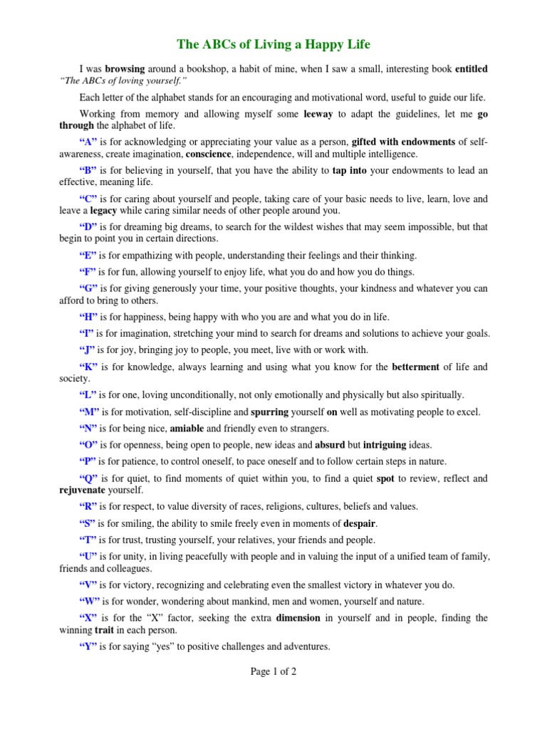 The ABCs of Living A Happy Life | Download Free PDF | Happiness ...