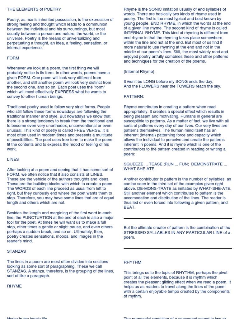 Poetry Poetryand Its Elements | PDF | Rhyme | Poetry