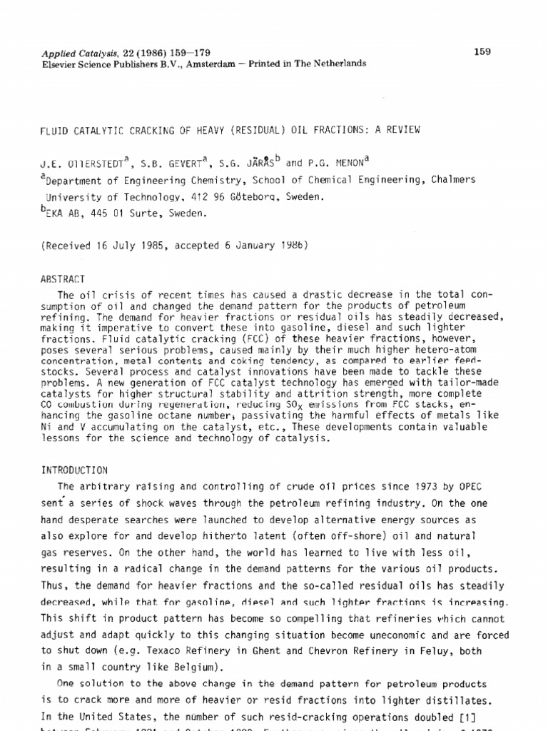 Fluid Catalytic Cracking of Heavy (Residual) Oil Fractions A Review PDF ...
