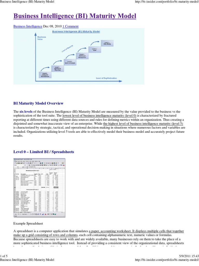 Business Intelligence Maturity Model Overview | PDF | Spreadsheet ...