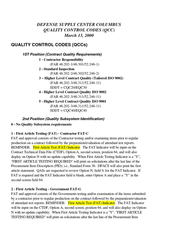 DSCC - QC Codes | PDF | Quality Assurance | Production And Manufacturing