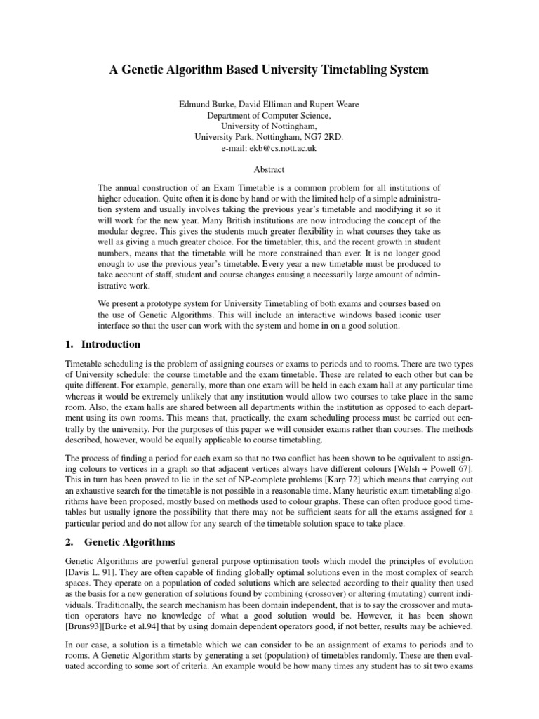 Ga In Timetabling Pdf Genetic Algorithm Mathematical Optimization