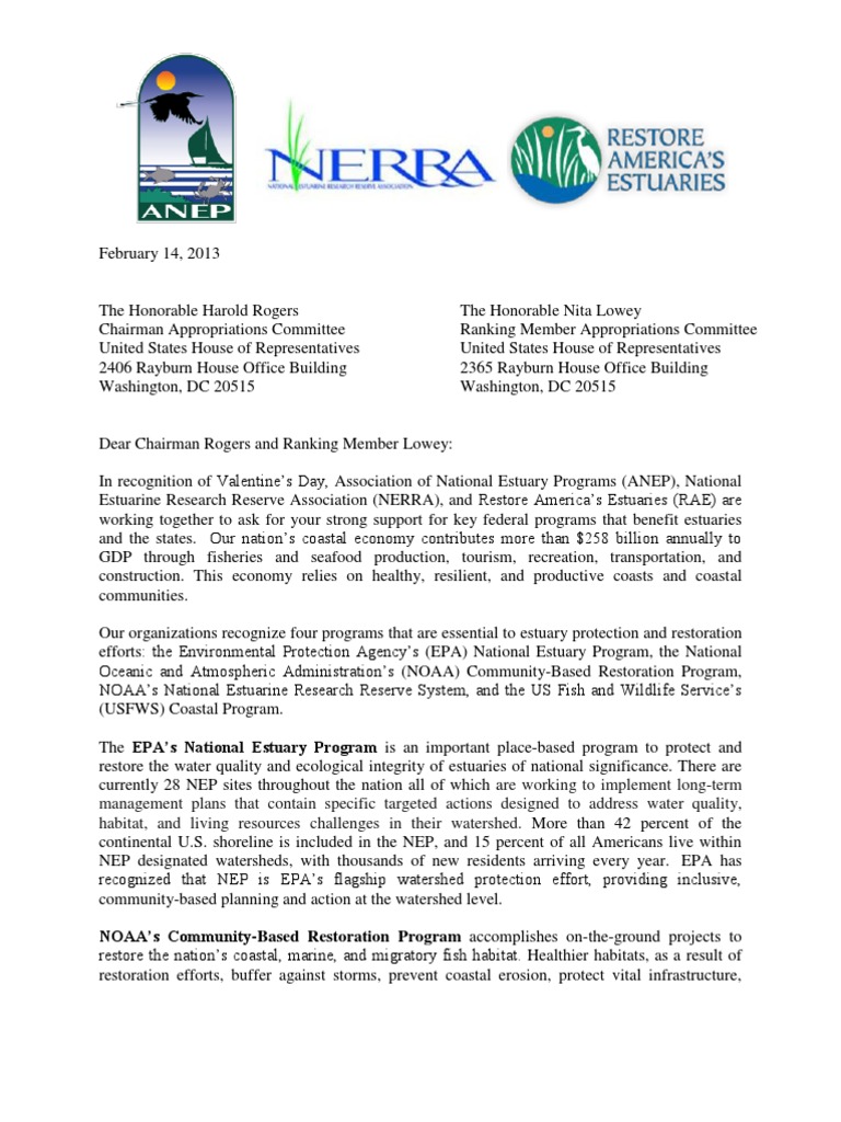 "I Heart Estuaries" Campaign Letter To Chairman Rogers and Ranking ...