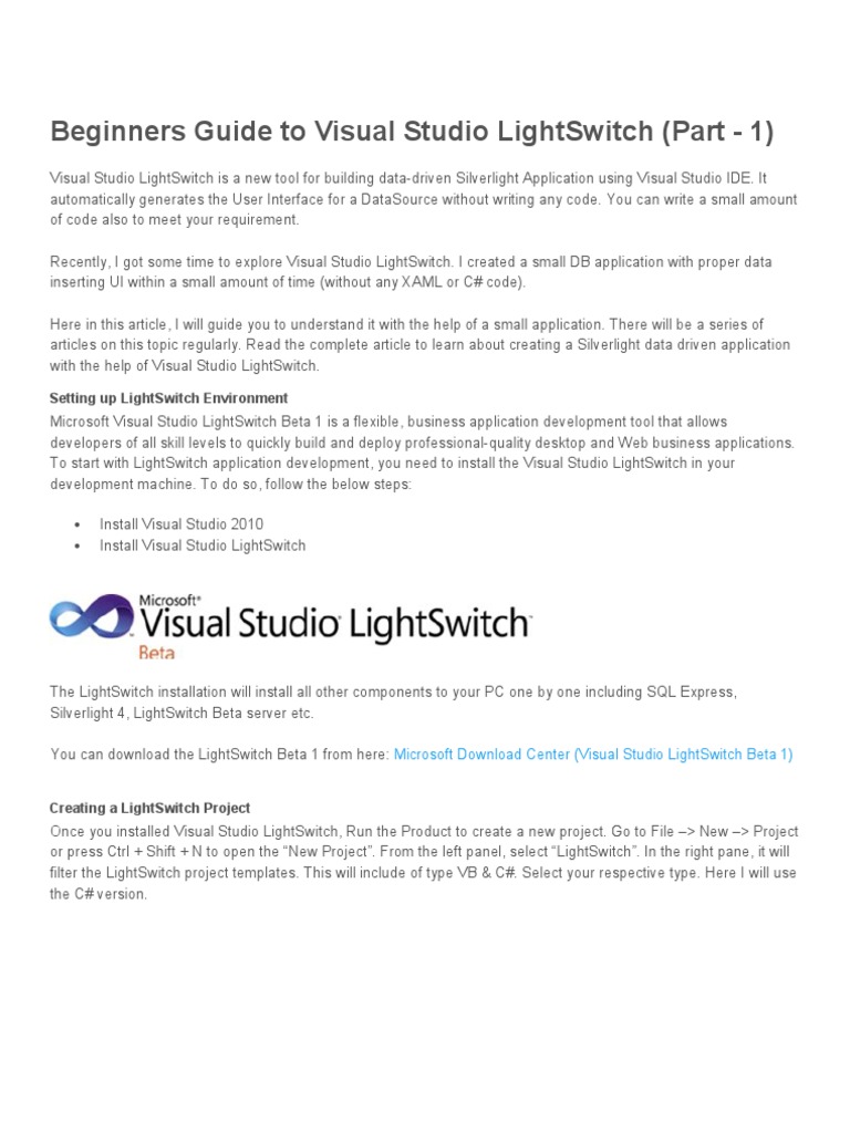 Beginners Guide To Visual Studio Lightswitch | PDF | Microsoft Visual ... Beginners Guide To Visual Studio Lightswitch | PDF | Microsoft Visual ...