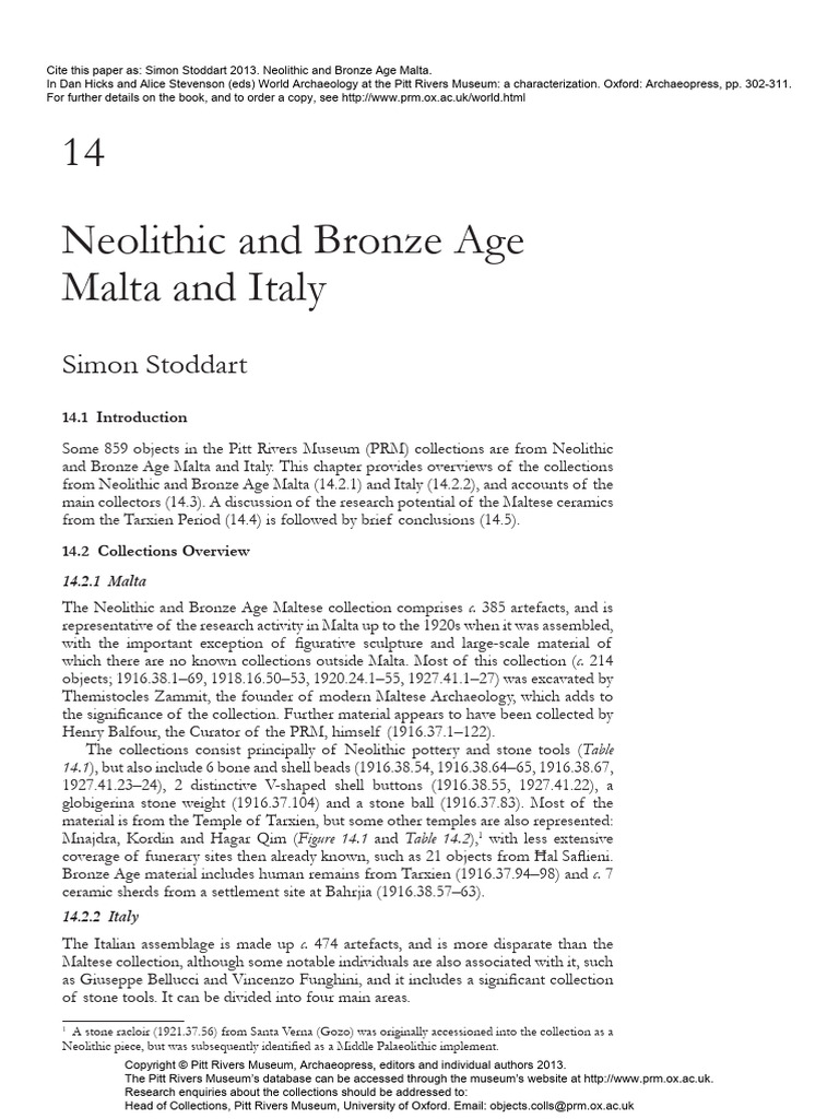 Chapter 14. Neolithic and Bronze Age Malta and Italy (World Archaeology ...