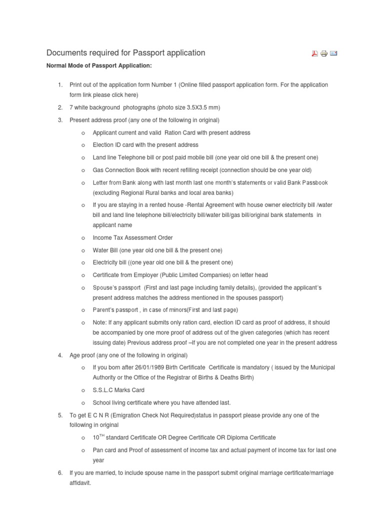Documents Required For Passport Application docx Identity Document 