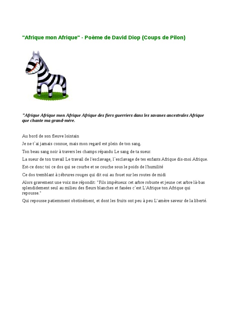 "Afrique Mon Afrique" - Poème de David Diop (Coups de Pilon) | PDF