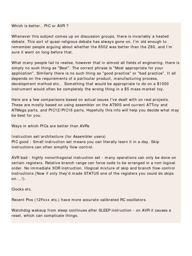 PIC Vs AVR | PDF | Pic Microcontroller | Instruction Set