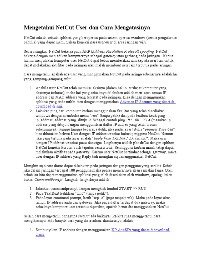 Mengetahui NetCut User Dan Cara Mengatasinya | PDF