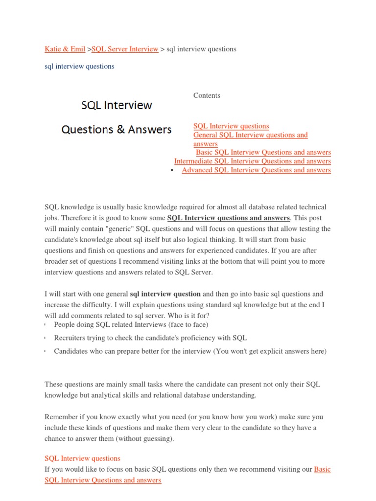 SQL Interview Questions and Answers PDF Download | Data Management ...