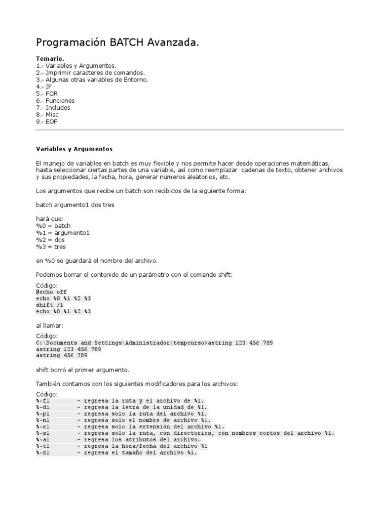 Programación BATCH: Variables y Funciones | PDF | Expresión regular | Archivo de computadora