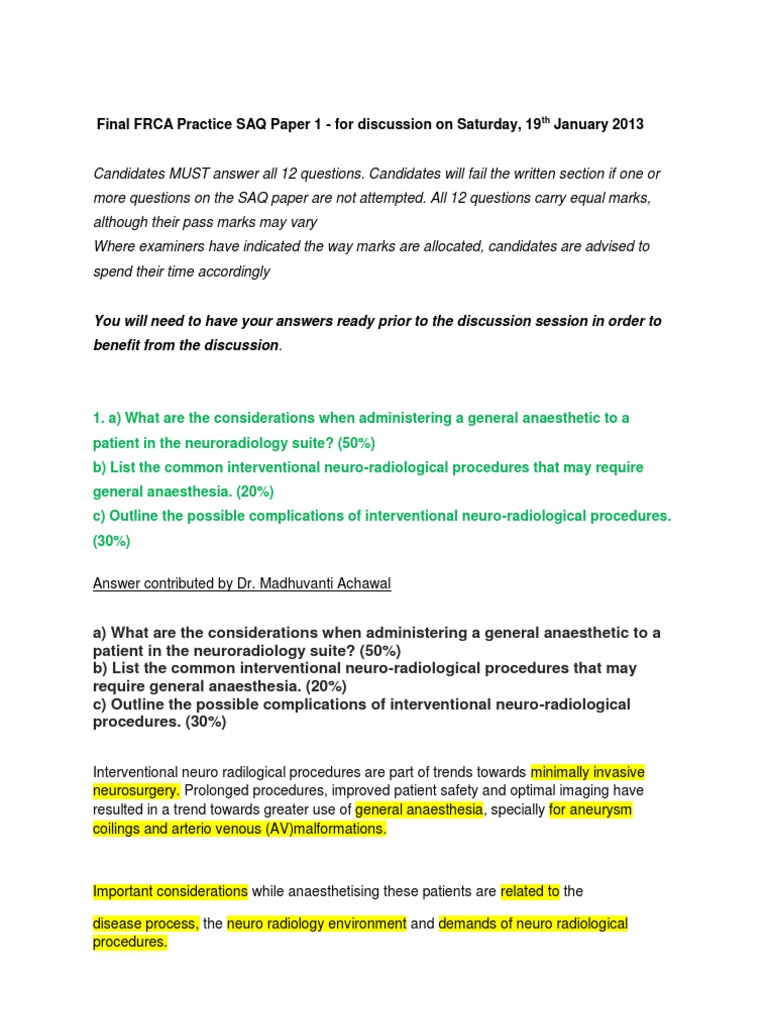 FRCA SAQ1Practice - Ans19113 | PDF | Sleep Apnea | Heart