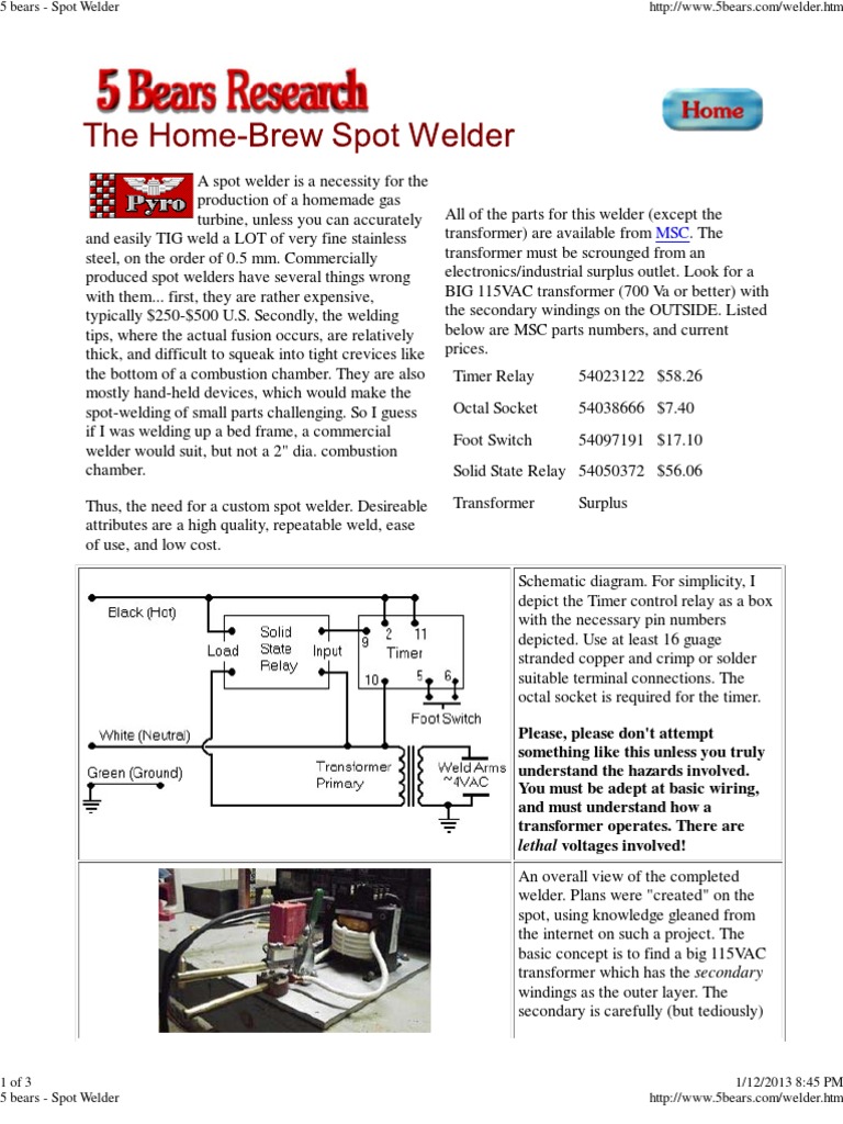 5 Bears - Spot Welder | PDF | Transformer | Welding