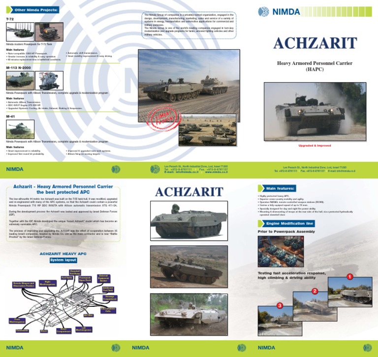 Achzarit Brochure 2011 | PDF | Tanks | Israel Defense Forces