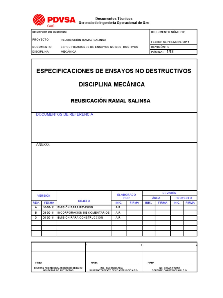 Especificaciones de Ensayo No Destructivo | PDF | Pruebas no ...