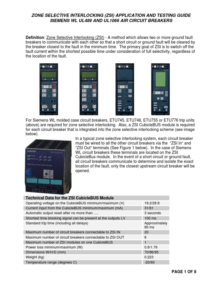 ZSI Application Guide for Siemens Breakers | PDF | Switch | Electronic ...