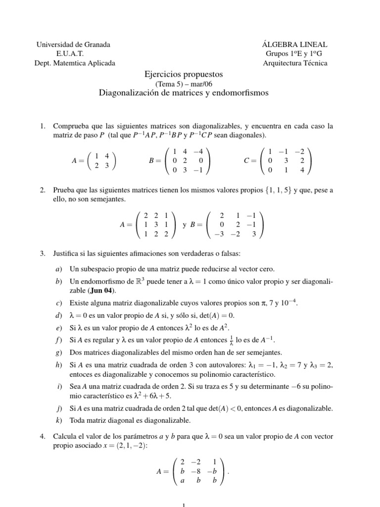 Ejercicos de Diagonalizacion | Descargar gratis PDF | Valores propios y vectores propios ...