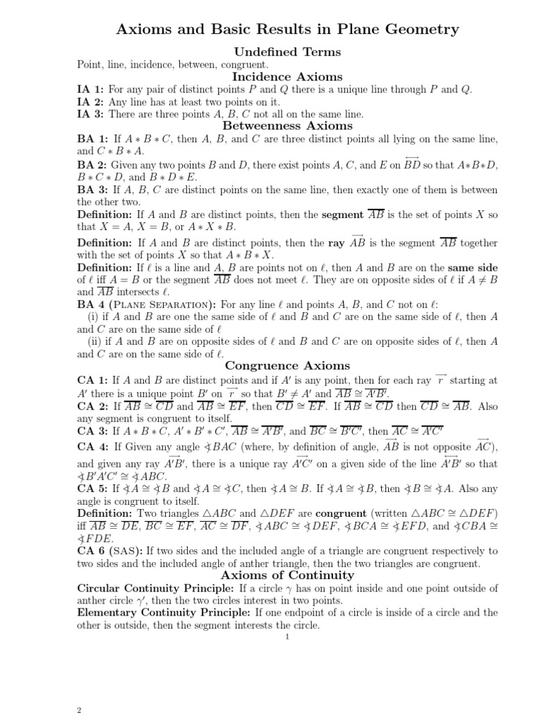 Axioms and Basic Results in Plane Geometry | PDF | Triangle ...