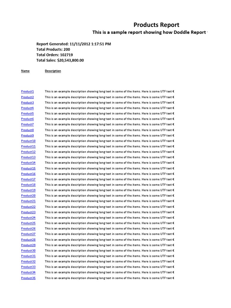 Products Report: This Is A Sample Report Showing How Doddle Report ...