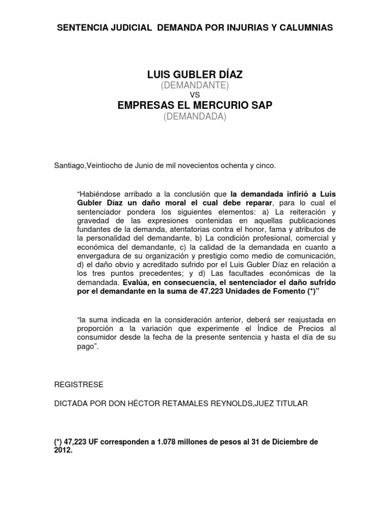 Juicio Otorga $1.000 Millones A Luis Gubler Diaz Por Injurias y ...