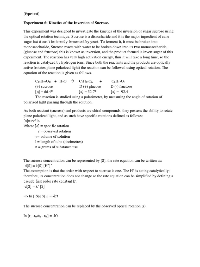 Experiment 6 To Complete Kinetics | PDF | Fructose | Chemistry
