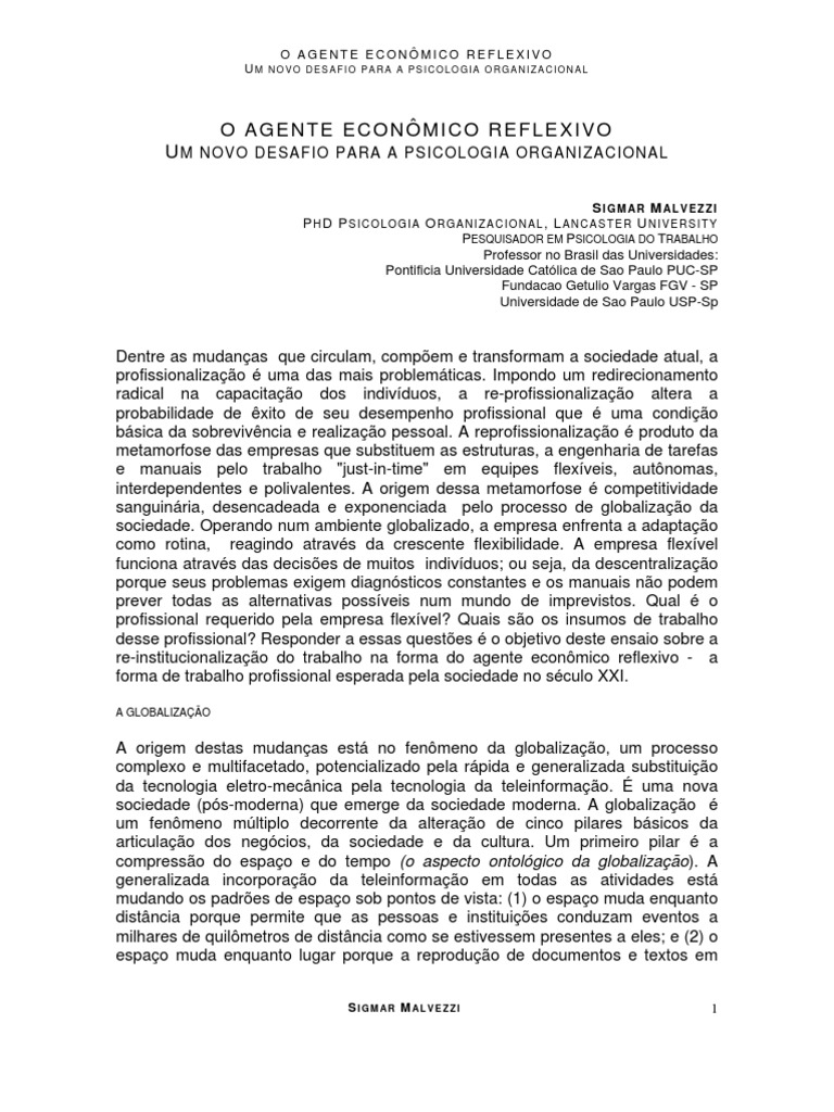 Agente Económico Reflexivo MALVEZZI | PDF | Desenvolvimento ...