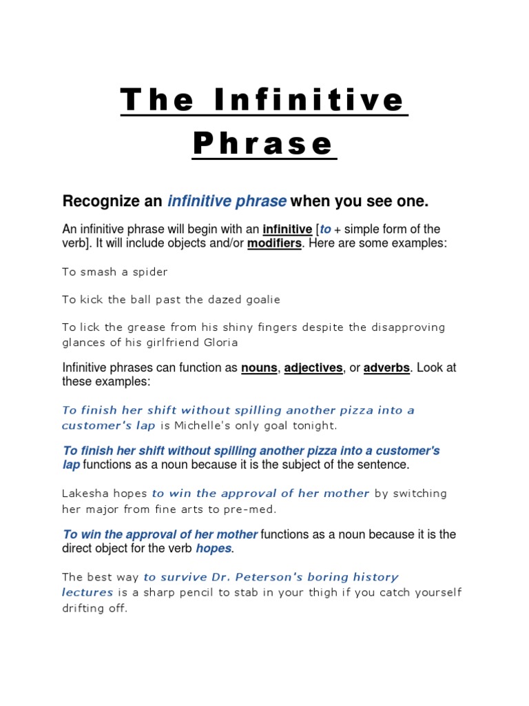 Example Of Infinitive Sentences