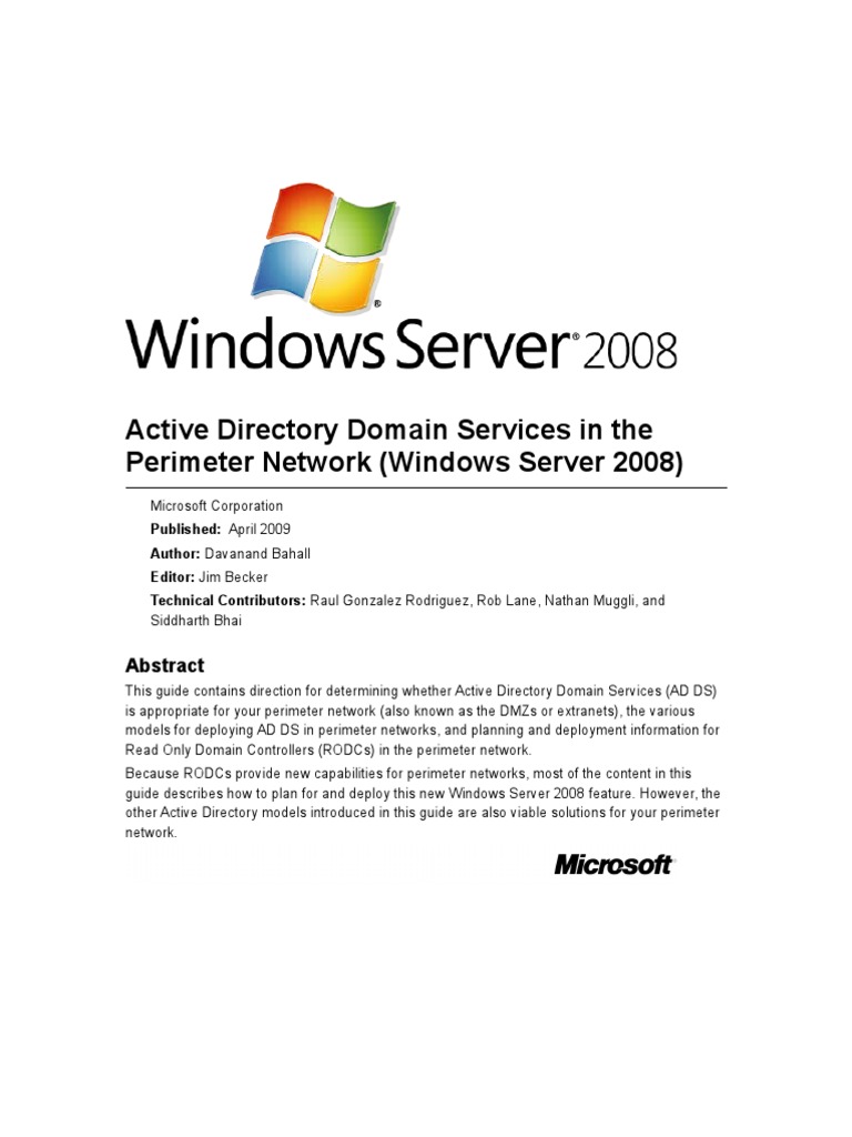Active Directory Domain Services in The Perimeter Network (Windows ...
