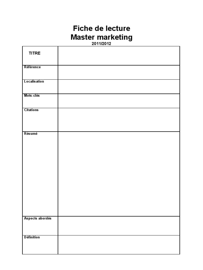 EXEMPLE de Fiche de Lecture | PDF
