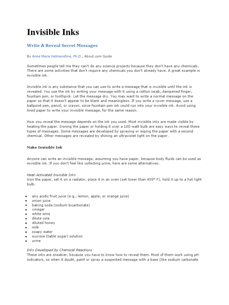Invisible Ink Formulas PDF | PDF | Sodium Carbonate | Sodium Bicarbonate