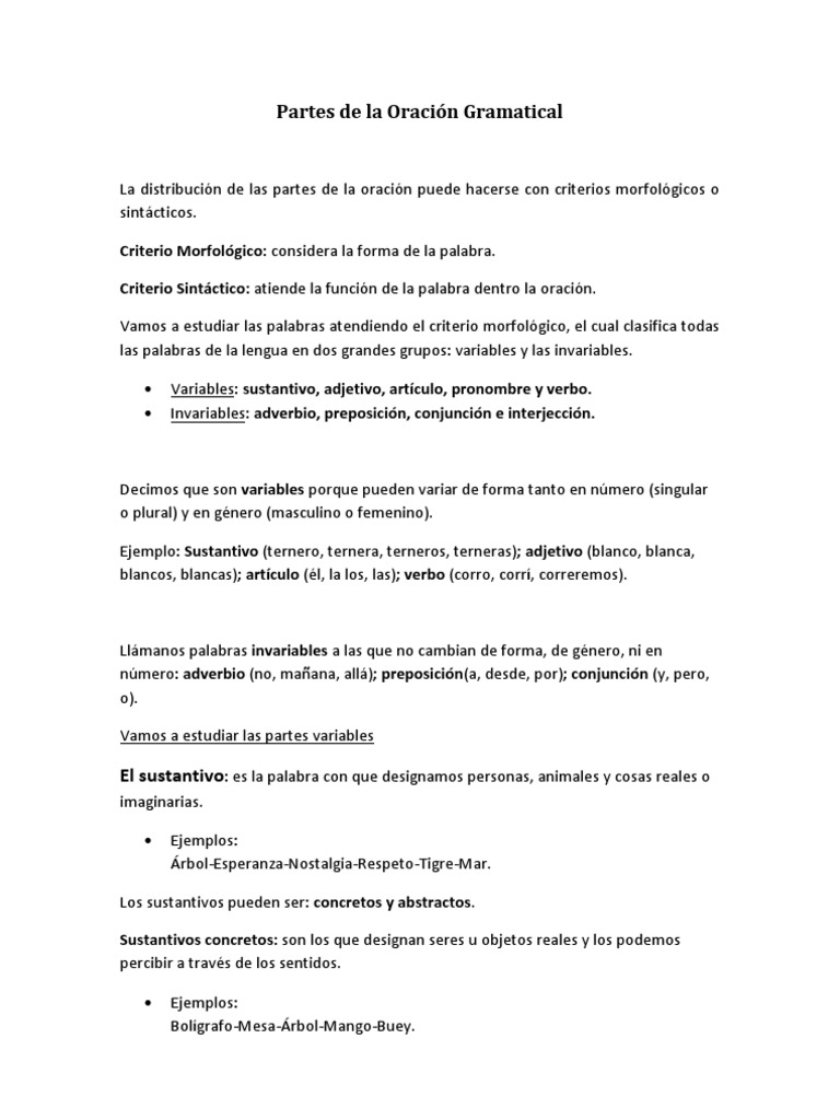 Partes de La Oración Gramatical | PDF | Adjetivo | Sustantivo