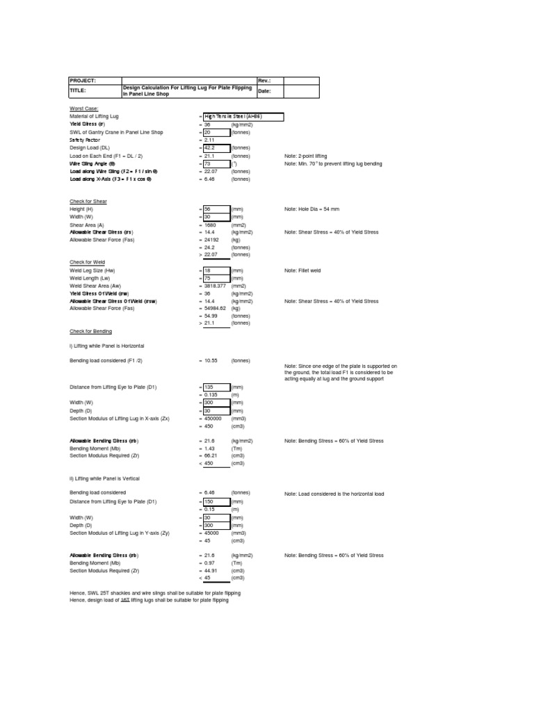 Shear Strength Calculation For Lifting Lug For Plate Flipping | PDF ...