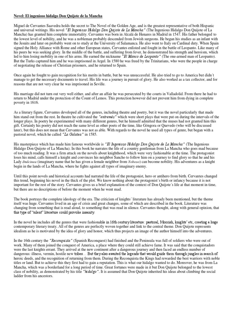 Cervantes' Masterpiece: An Analysis of El Ingenioso Hidalgo Don Quijote ...