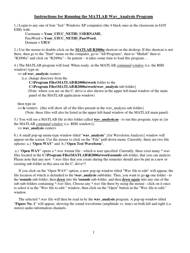 Instructions For Running The MATLAB Wav Analysis Program | PDF | Menu ...