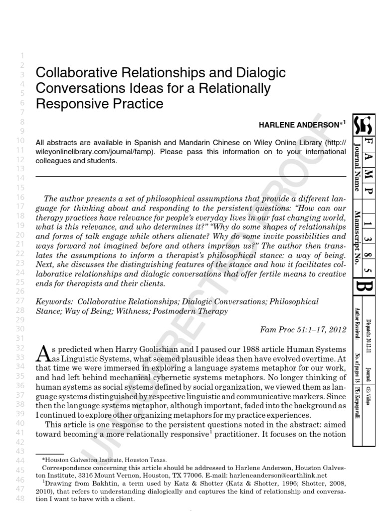 Collaborative Relationships and Dialogic Conversation, Ideas For A Relationally Responsive ...