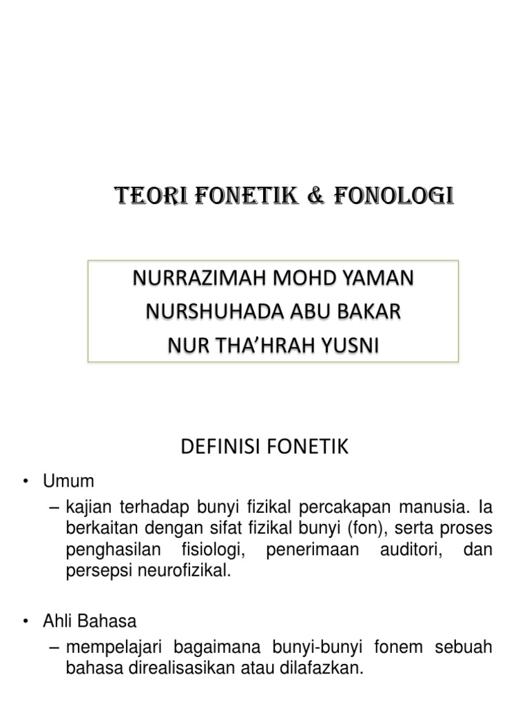 Tajuk 1-Teori Fonetik Fonologi | PDF