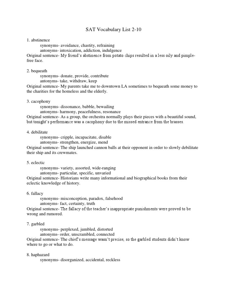SAT Vocabulary List 2 | PDF | Language Arts & Discipline