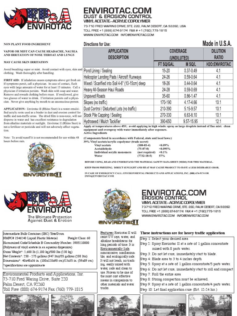 Envirotac Rhino Snot Label Dust Erosion Control | PDF