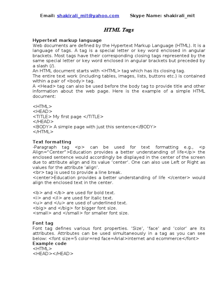 HTML Basic Tags | PDF | Html Element | Hyperlink