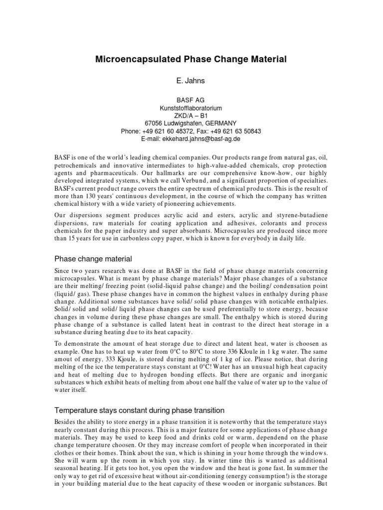 Microencapsulated Phase Change Materials | PDF | Home & Garden ...