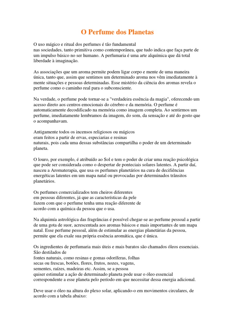 Perfumes Planetários e suas Propriedades Mágicas | PDF | Perfume | Planetas