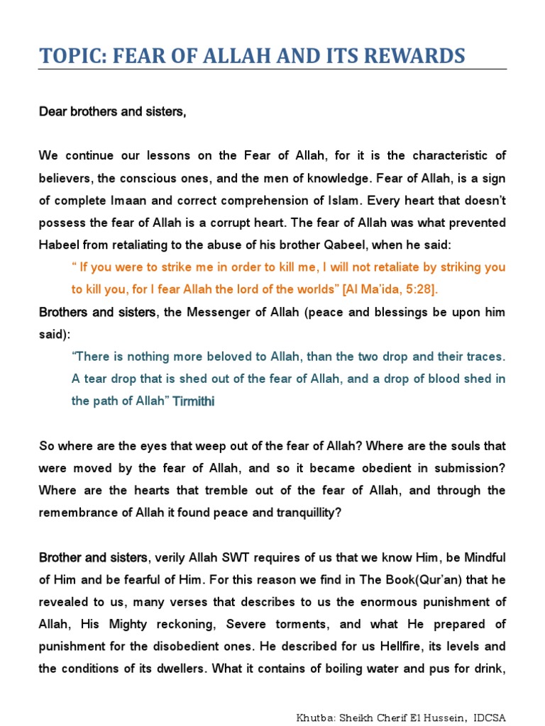 Fear of Allah: Understanding and Rewards | PDF | Monotheistic Religions ...