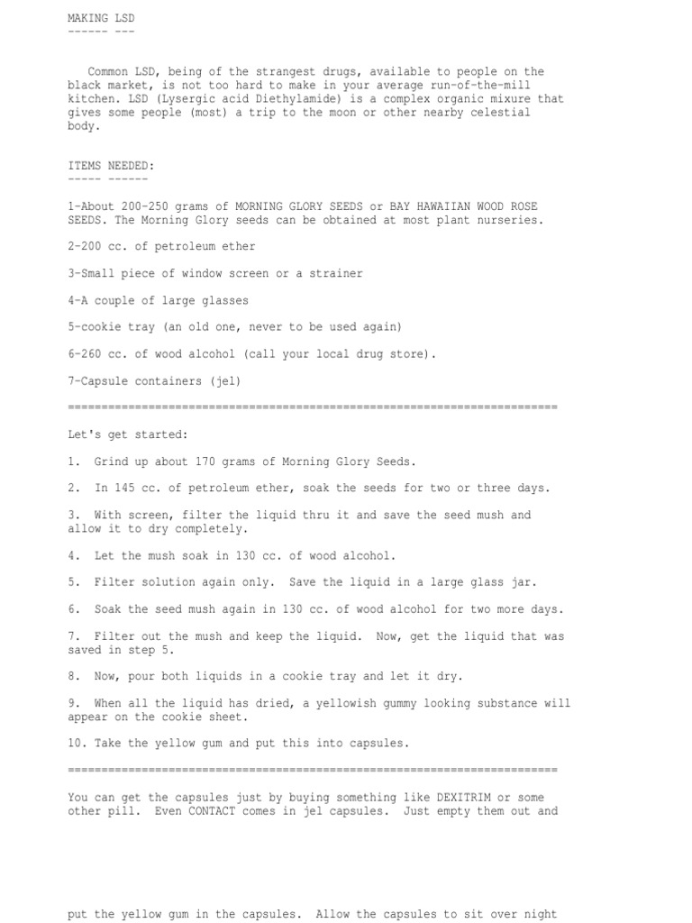 LSD Cookbook | Lysergic Acid Diethylamide | Psilocybin