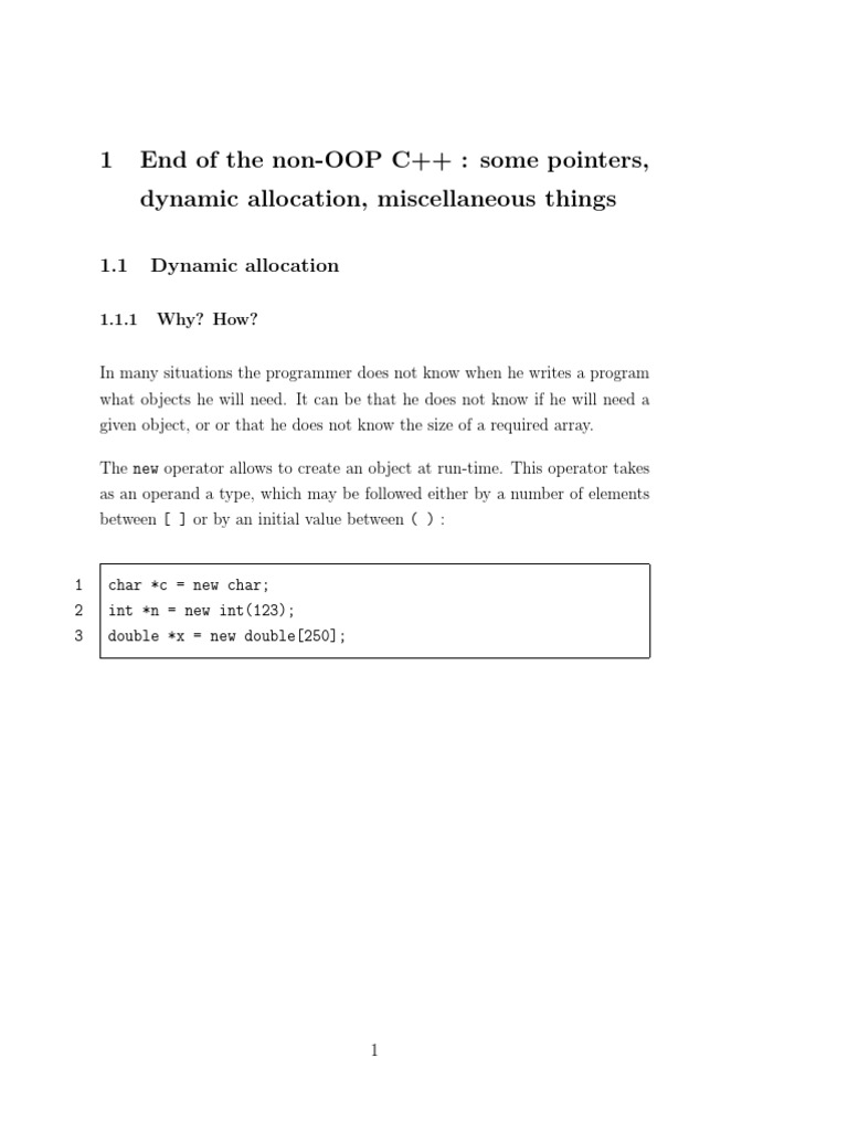 1 End of The non-OOP C++: Some Pointers, Dynamic Allocation, Miscellaneous Things | PDF ...