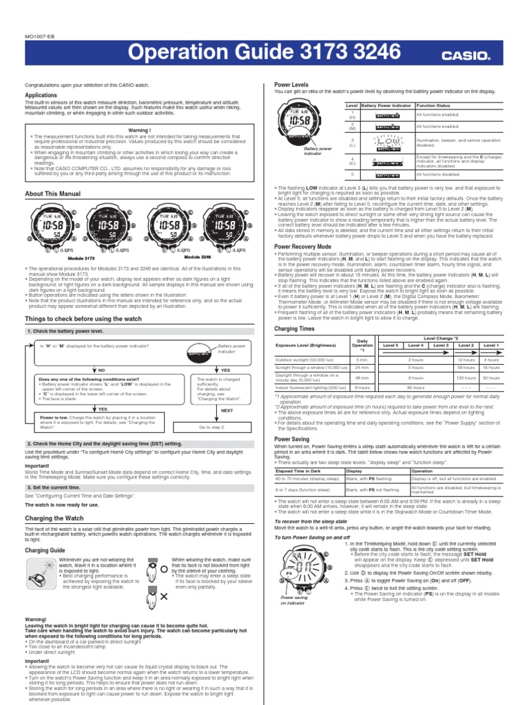 Casio Pathfinder Watch Operation Guide | PDF | Altimeter | Atmospheric ...